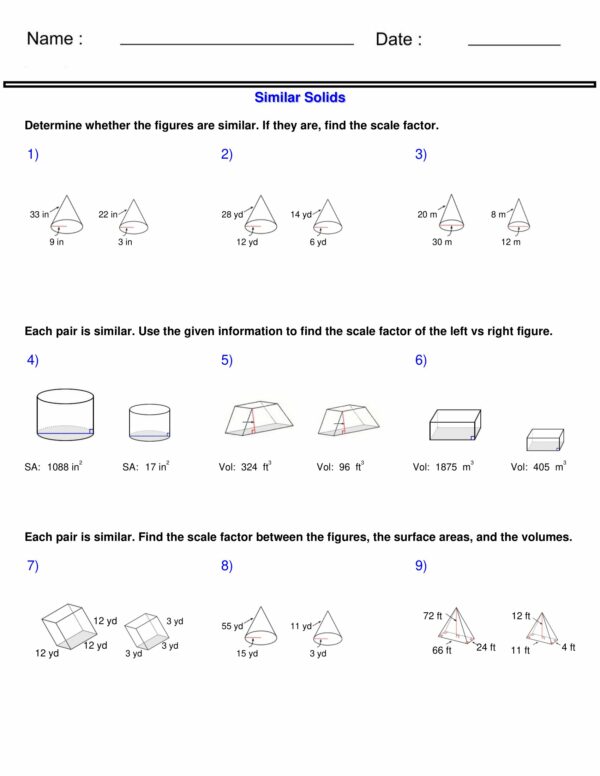 Surface Area & Volume - Similar Solids Worksheets | Made By Teachers