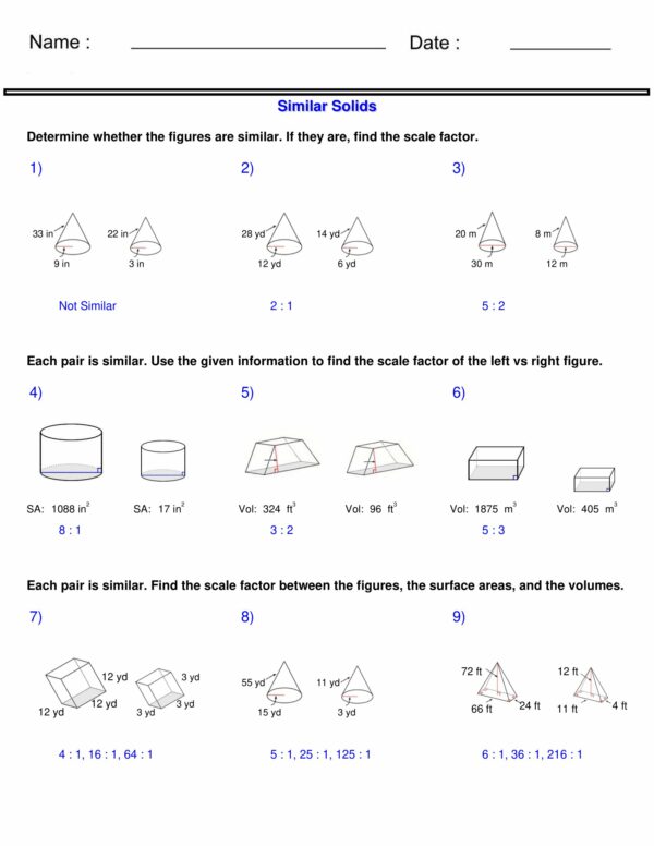 Surface Area & Volume - Similar Solids Worksheets | Made By Teachers