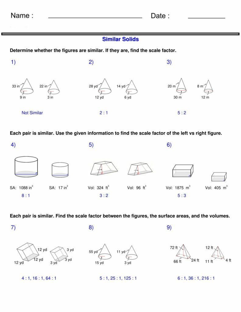 Surface Area & Volume - Similar Solids Worksheets | Made By Teachers
