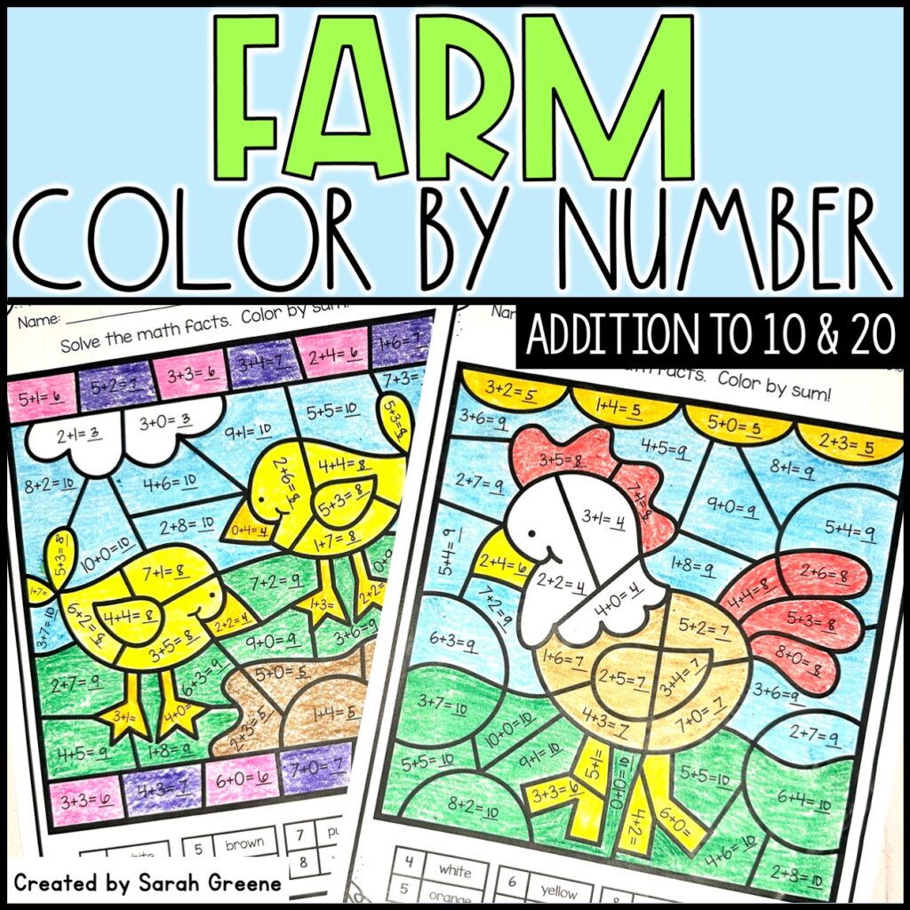 Farm Addition Color by Number | Made By Teachers