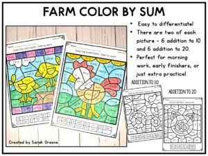 Farm Addition Color by Number | Made By Teachers