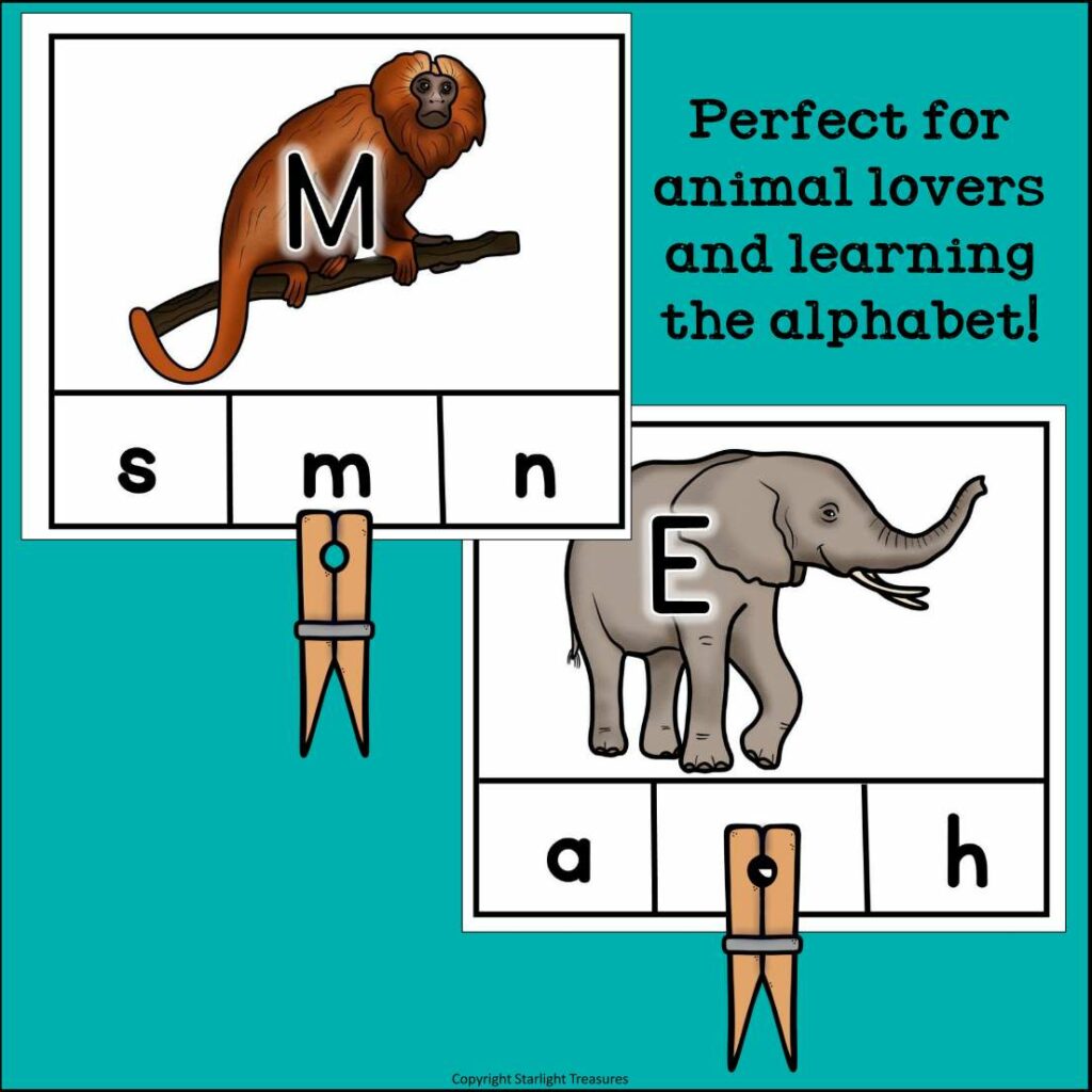 Animals Alphabet Clip Cards for Early Readers - Alphabet Clip Cards ...