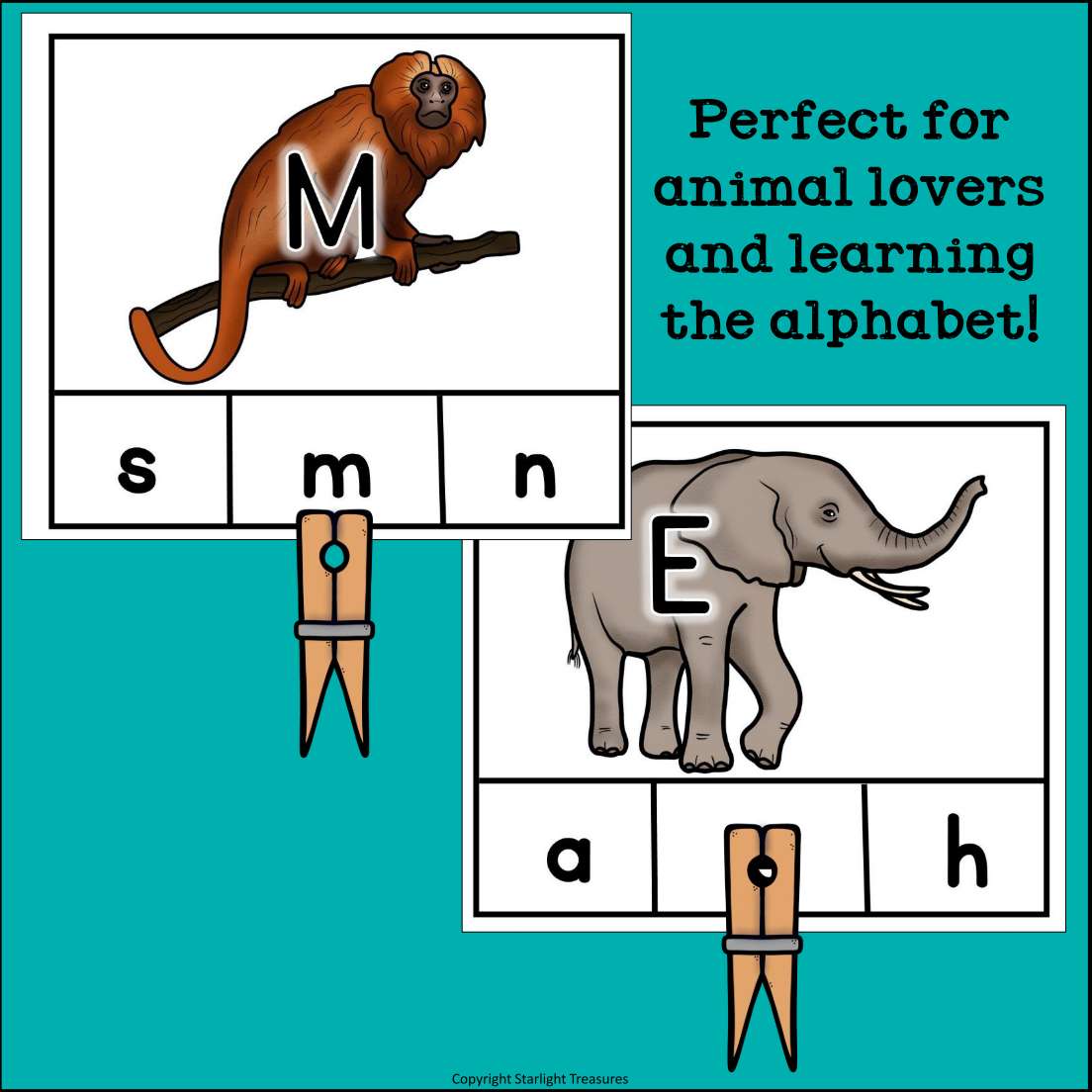 Animals Alphabet Clip Cards for Early Readers - Alphabet Clip Cards ...