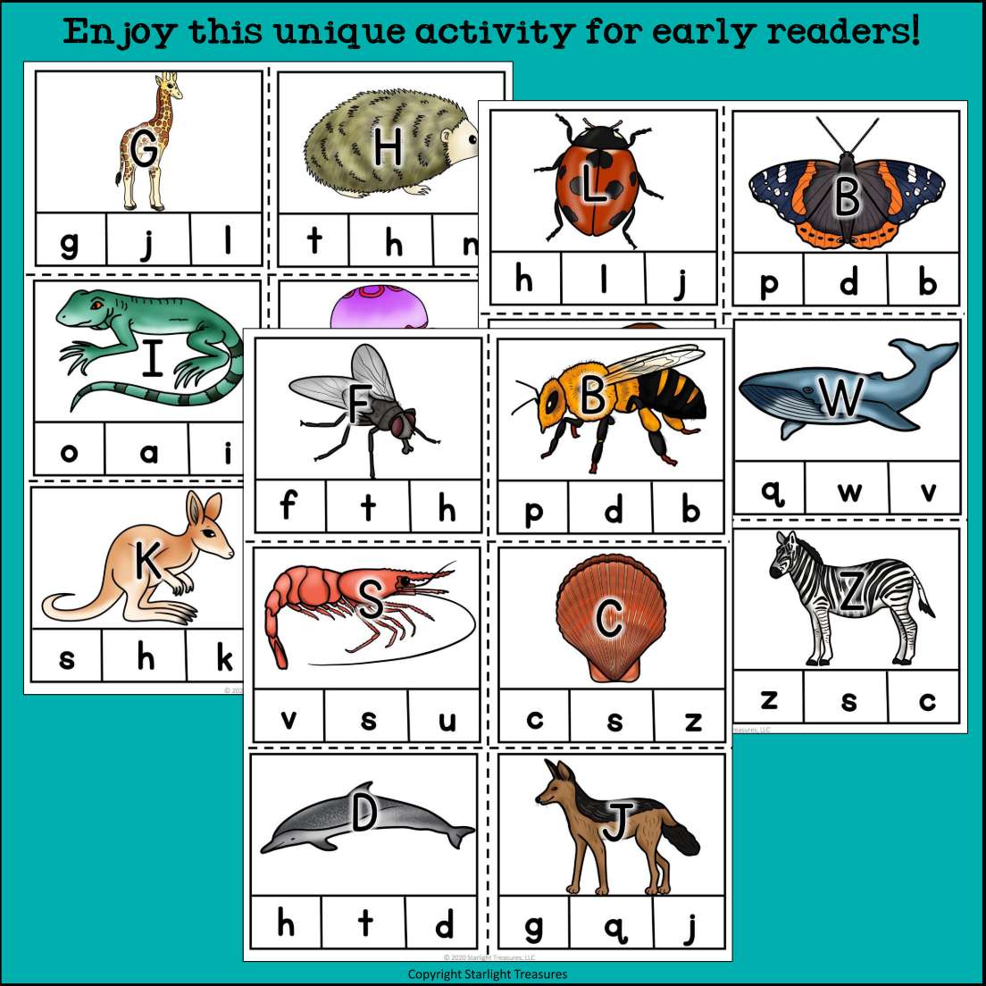 Animals Alphabet Clip Cards for Early Readers - Alphabet Clip Cards ...
