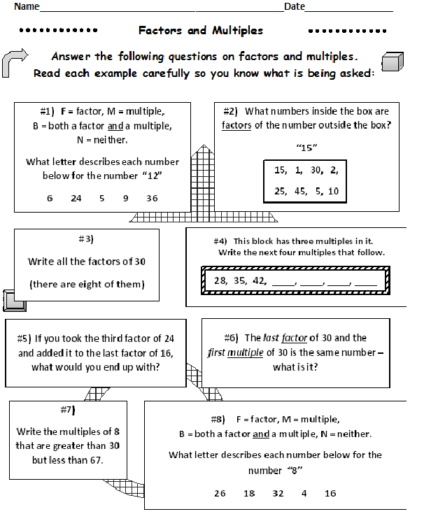 Factors and Multiples Worksheets #2 (5 Worksheets PLUS Word Search ...