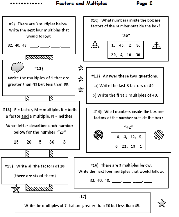 Factors and Multiples Worksheets #2 (5 Worksheets PLUS Word Search ...