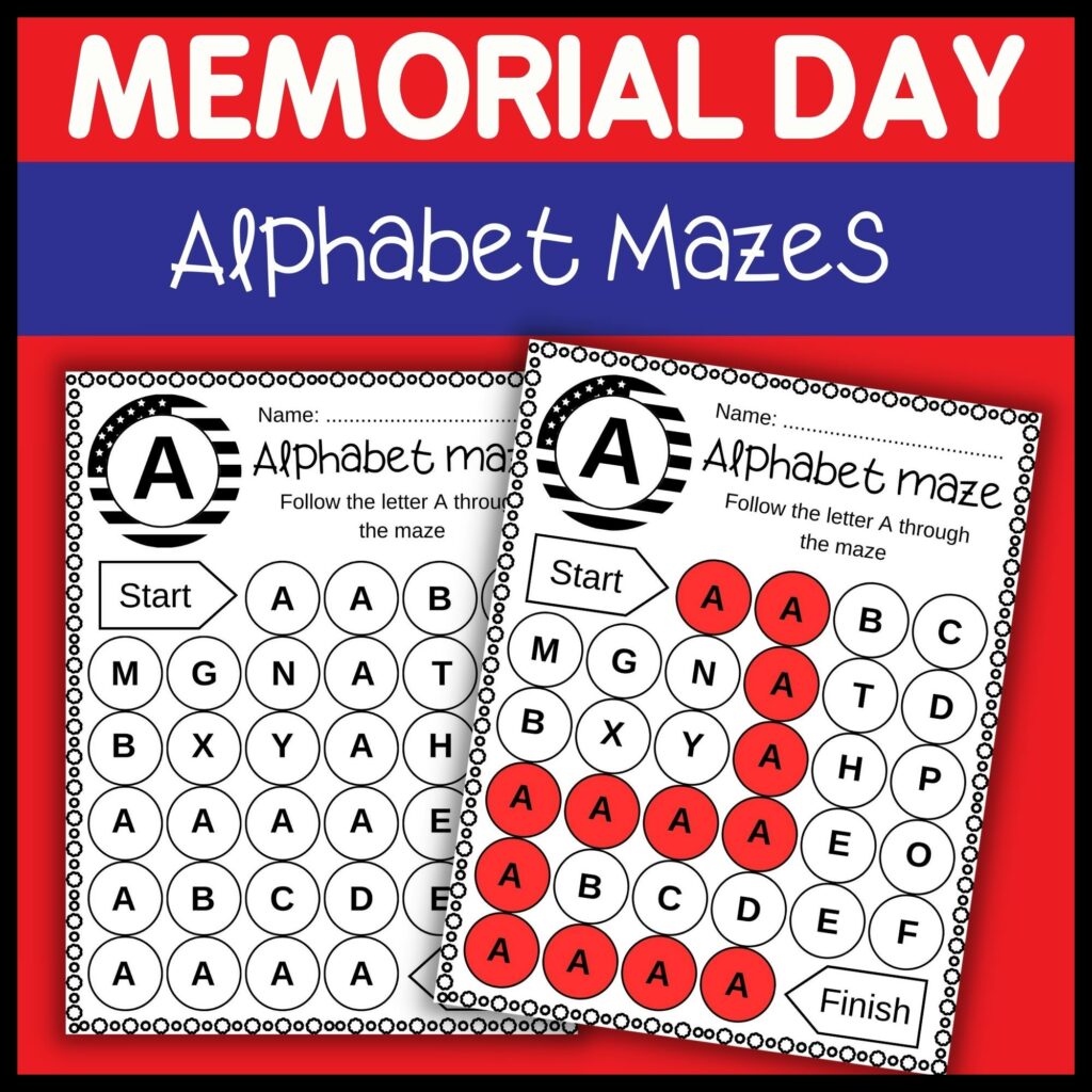 Memorial Day Alphabet Maze Puzzle | Worksheets A-Z Memorial Day Theme ...