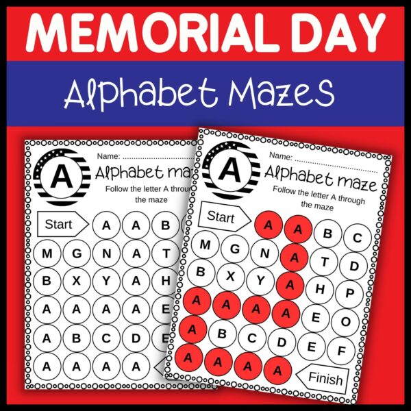 Memorial Day Alphabet Maze Puzzle | Worksheets A-Z Memorial Day Theme ...