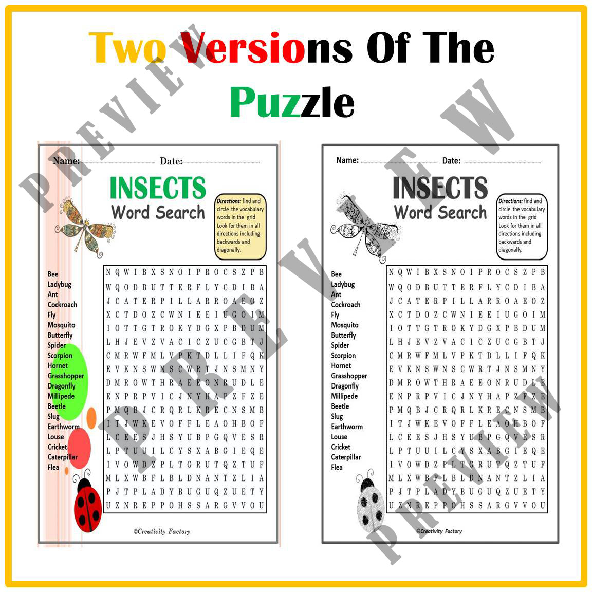 Search For Words Puzzles (Animals-Insects-Fruits-Vegetables) | Made By ...