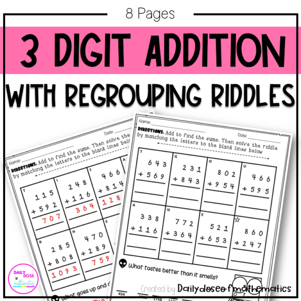 3 Digit Addition and Subtraction with Regrouping Riddles Math Puzzle ...
