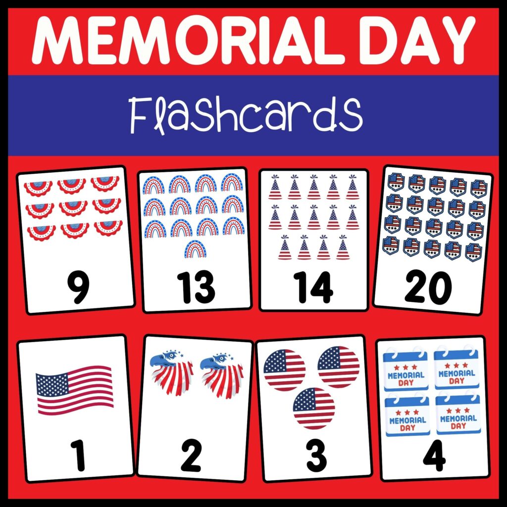 Memorial Day Numbers Flashcards: 1-20 Addition Clip Cards Math ...