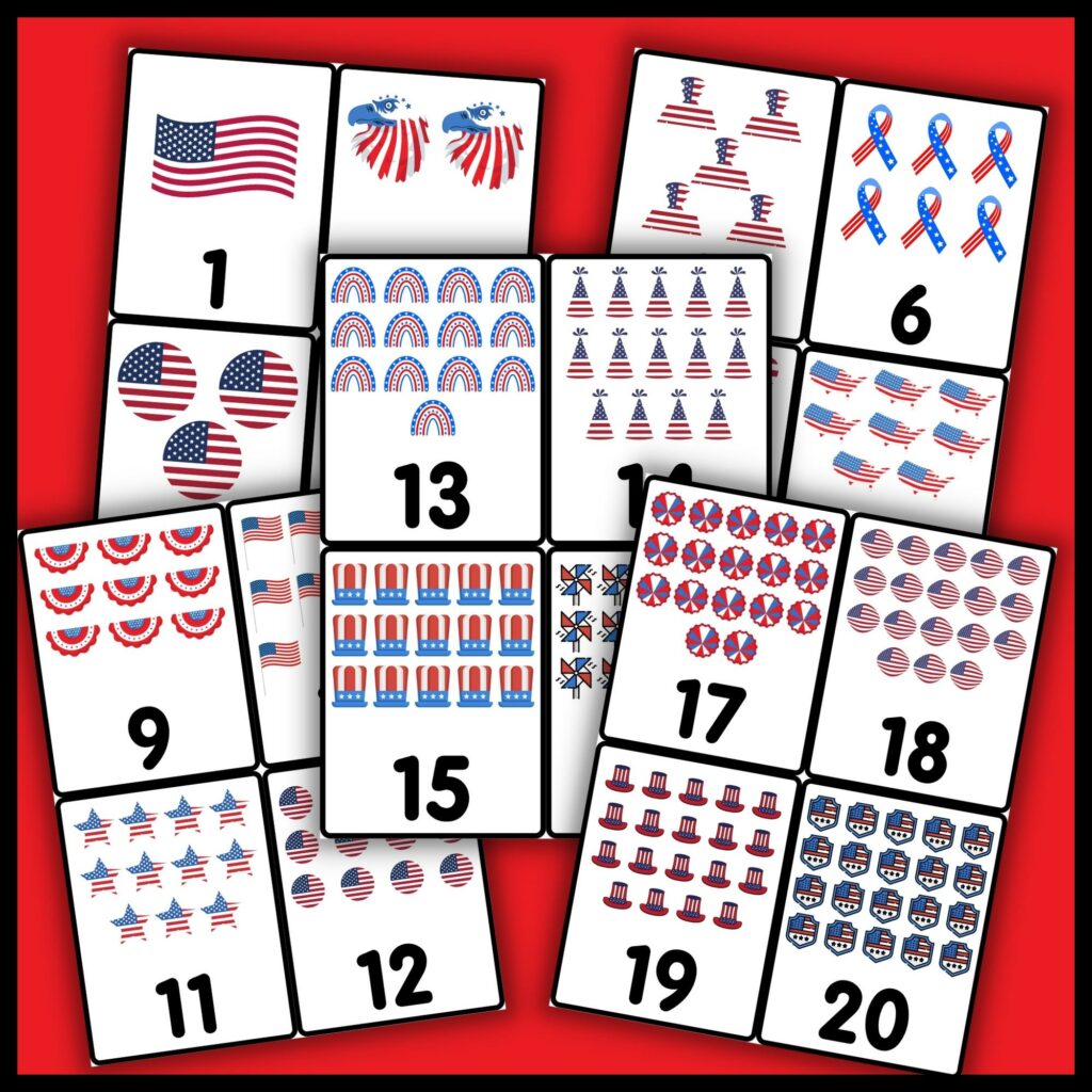 Memorial Day Numbers Flashcards: 1-20 Addition Clip Cards Math ...
