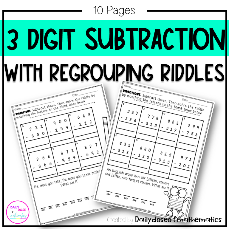 3 Digit Subtraction With Regrouping Riddle Math Puzzle Riddle Activity
