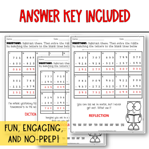 3 Digit Subtraction with Regrouping Riddle/Math Puzzle Riddle Activity ...