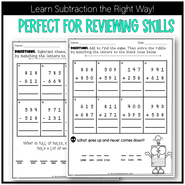 3 Digit Addition and Subtraction with Regrouping Riddles Math Puzzle ...