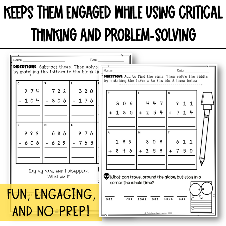 3 Digit Addition and Subtraction with Regrouping Riddles Math Puzzle ...