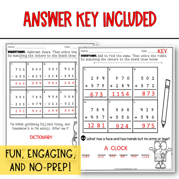 3 Digit Addition and Subtraction with Regrouping Riddles Math Puzzle ...