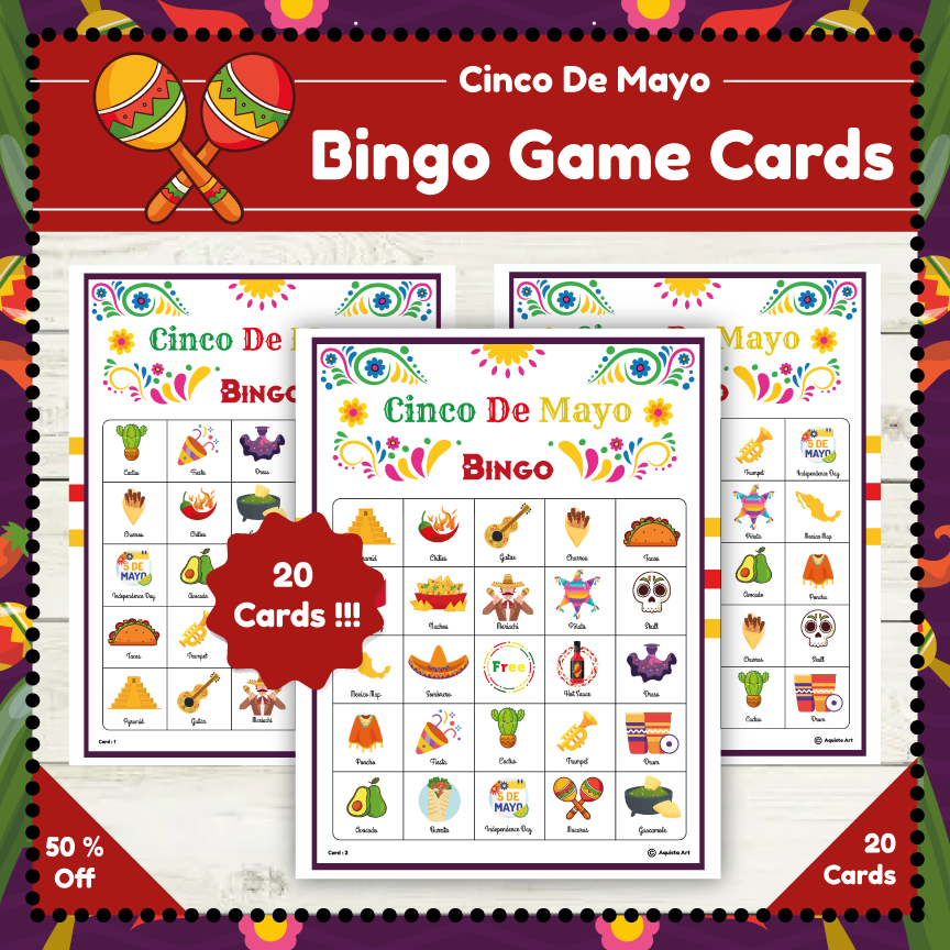 Cinco De Mayo Bingo Game Cards : The perfect party Game ! | Made By ...