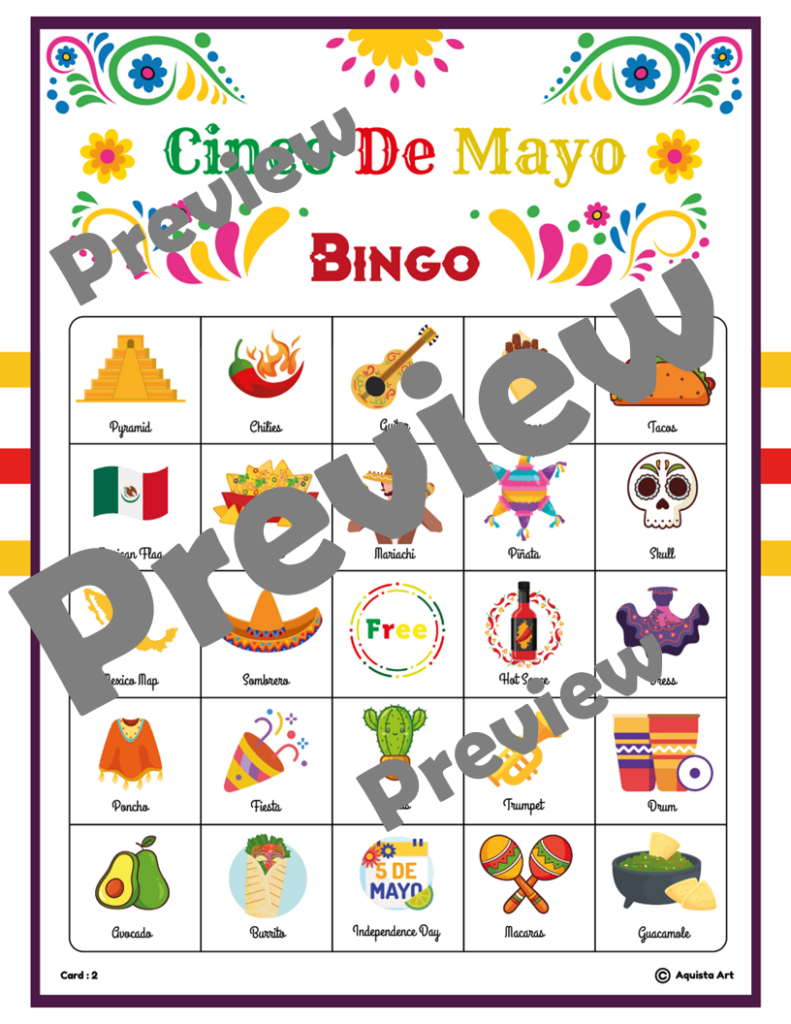 Cinco De Mayo Bingo Game Cards : The perfect party Game ! | Made By ...