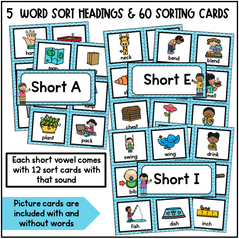 Short Vowels With Consonant Blends & Digraphs - Word Sorts - Phonics ...
