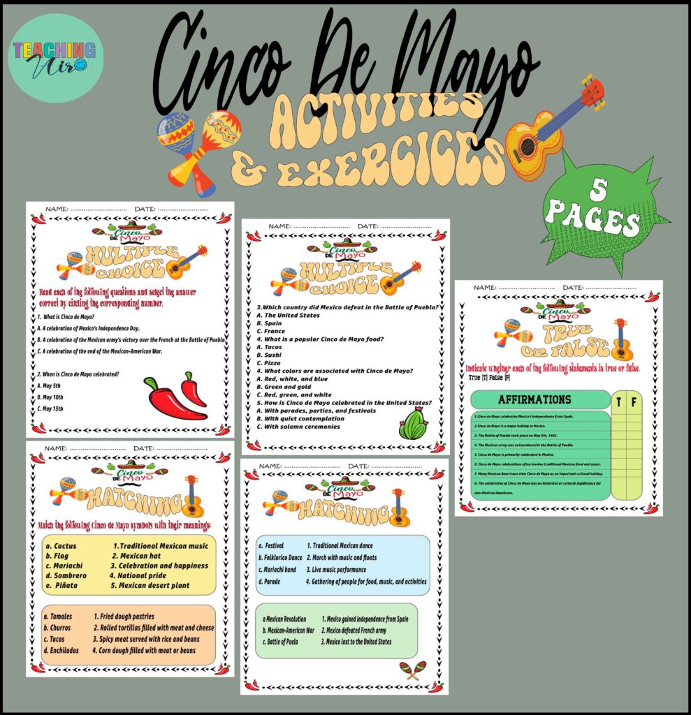 Cinco De Mayo Worksheets | Cinco DeMayo Activity For Students on 5th ...
