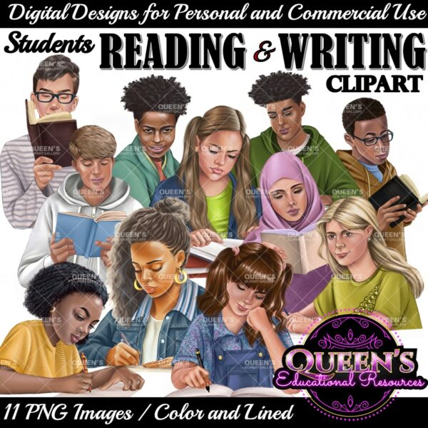 Students Reading and Writing Clipart, Teenagers Clipart, Teens Clipart ...