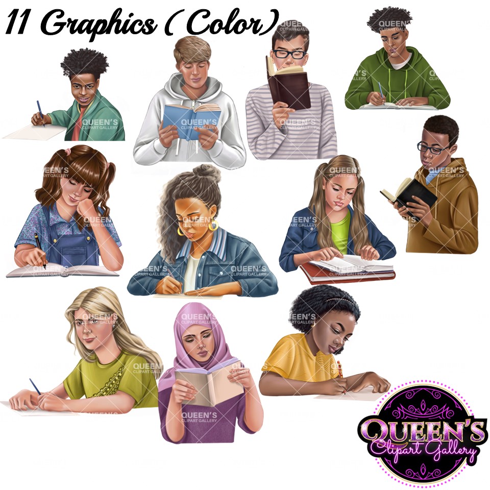 Students Reading and Writing Clipart, Teenagers Clipart, Teens Clipart ...