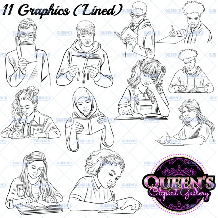 Students Reading and Writing Clipart, Teenagers Clipart, Teens Clipart ...
