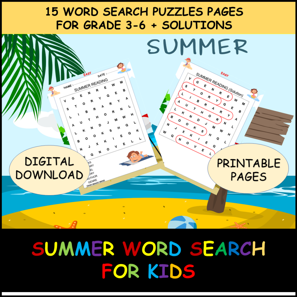 Summer Word Search Puzzles Grade 3-6: 15 Fun End of Year Printable ...