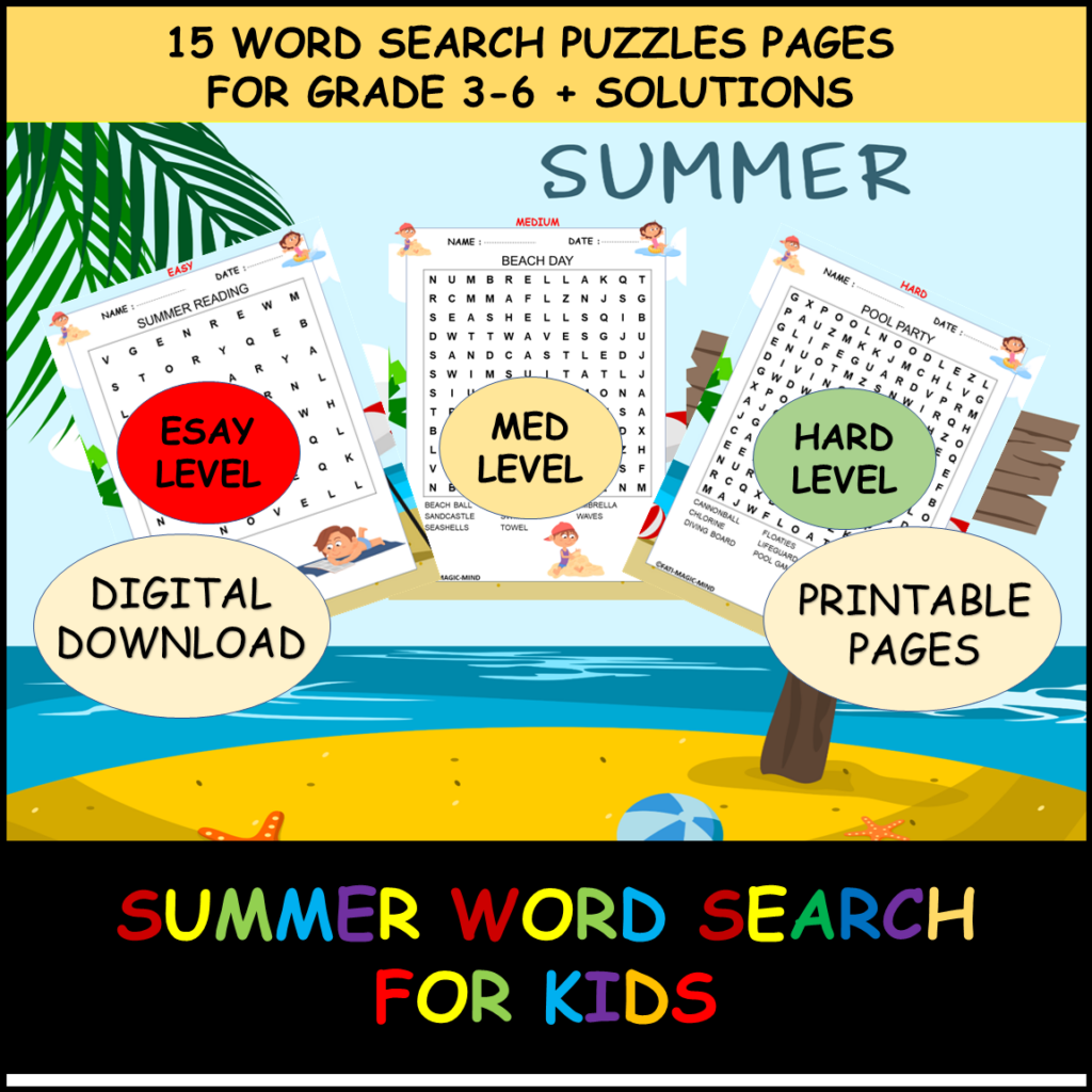 Summer Word Search Puzzles Grade 3-6: 15 Fun End of Year Printable ...