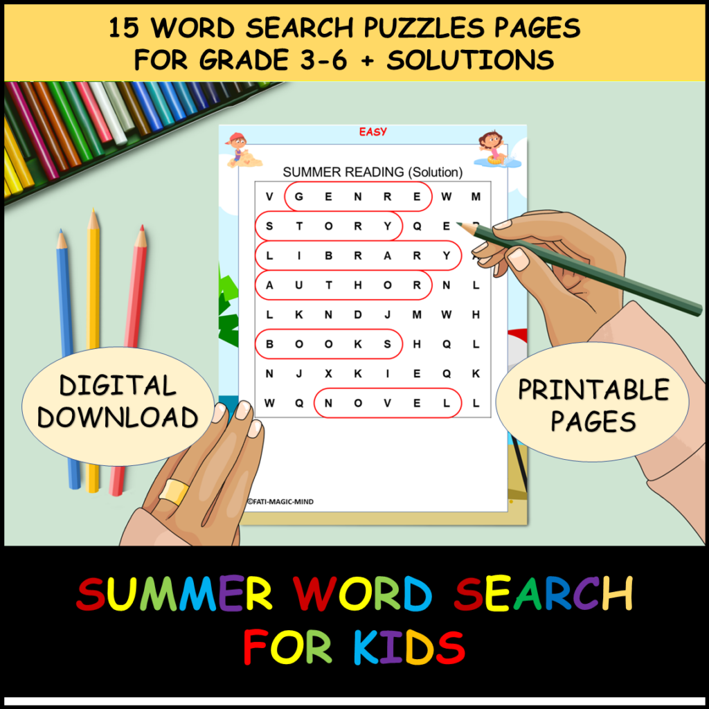 Summer Word Search Puzzles Grade 3-6: 15 Fun End of Year Printable ...