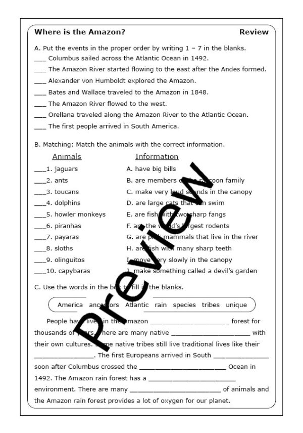 Sarah Fabiny "Where Is the Amazon?" worksheets | Made By Teachers