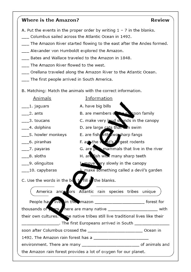 Sarah Fabiny "Where Is the Amazon?" worksheets | Made By Teachers