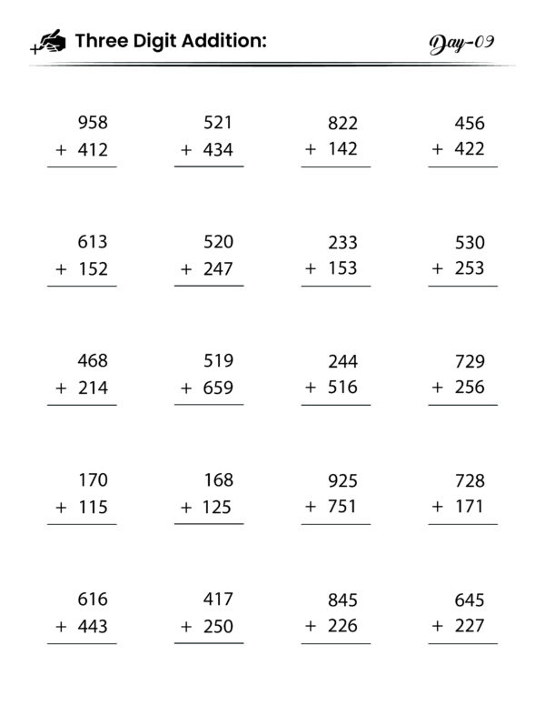 Master Three-Digit Addition in 30 Days: Printable Worksheets Challenge ...