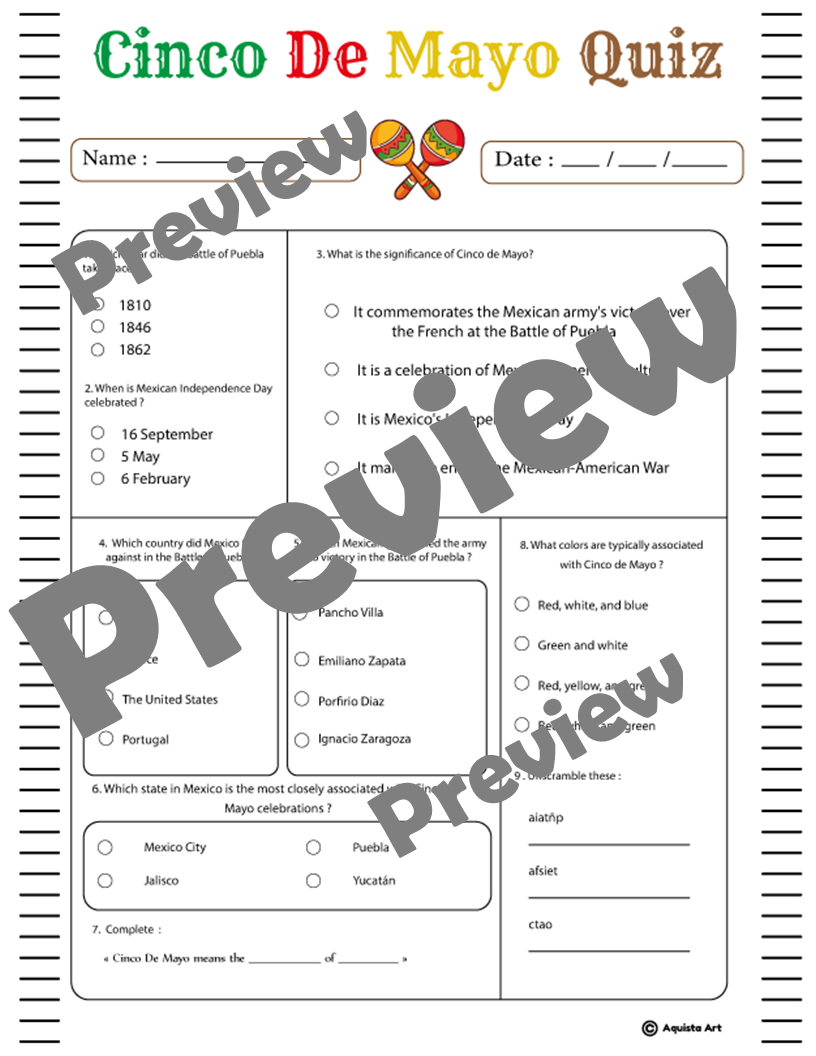 Cinco de Mayo Quiz Worksheet | Made By Teachers