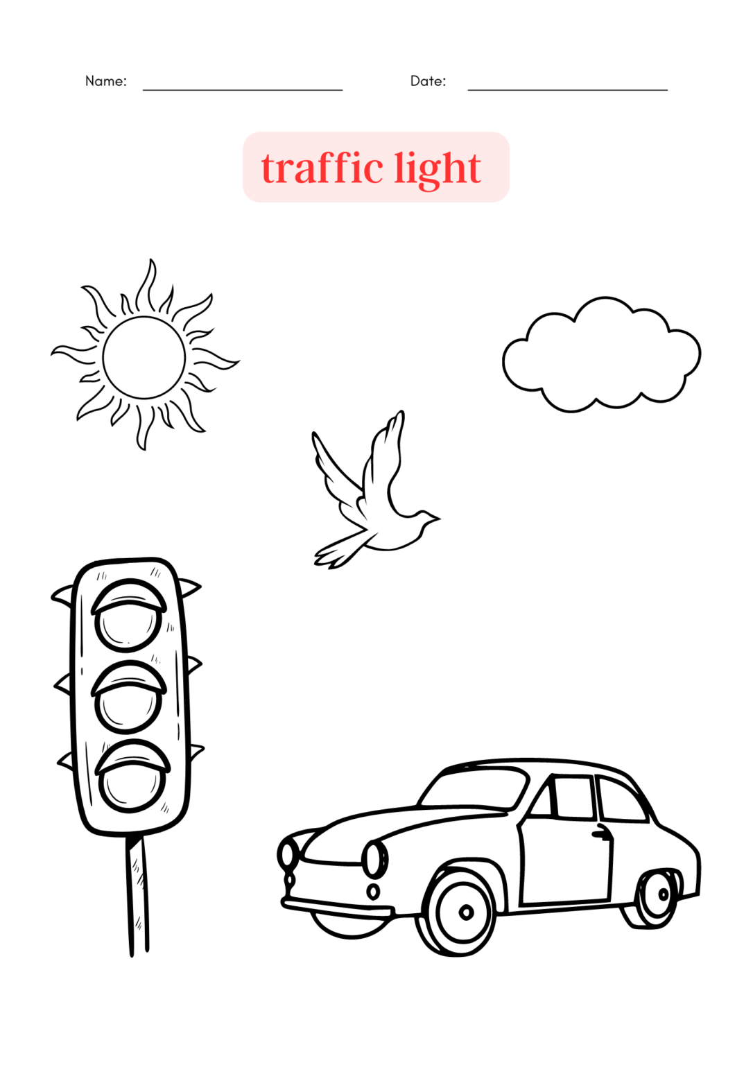 lesson coloring printable traffic light worksheet for class 1, 2, 3 ...