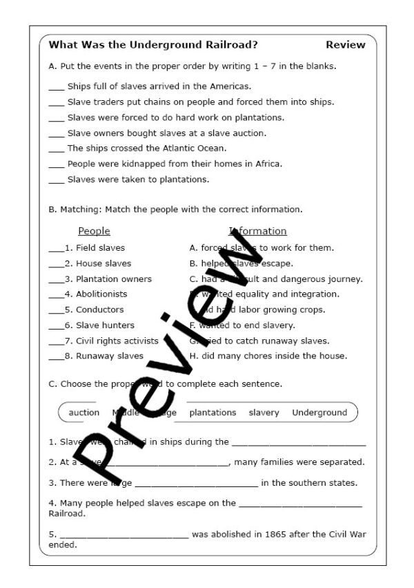 Yona Zeldis McDonough "What Was the Underground Railroad?" worksheets ...