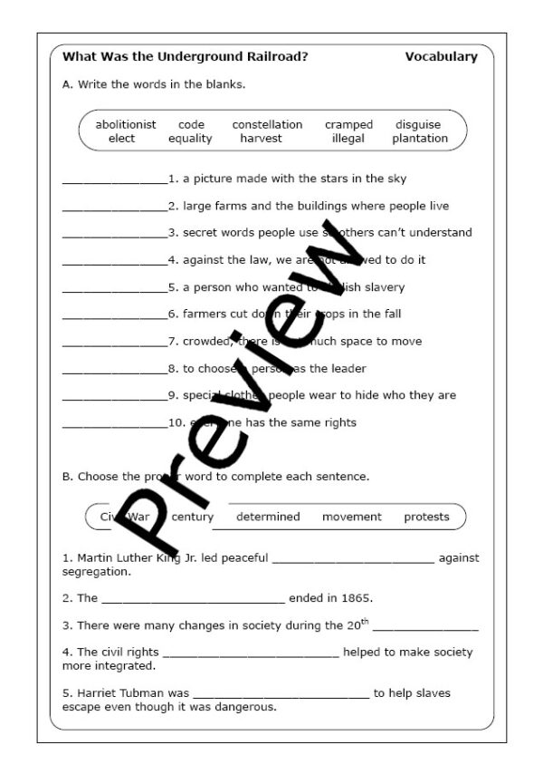 Yona Zeldis McDonough "What Was the Underground Railroad?" worksheets ...
