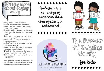 SAYING SORRY - APOLOGY Brochure for Kids - SEL School Counselor ...