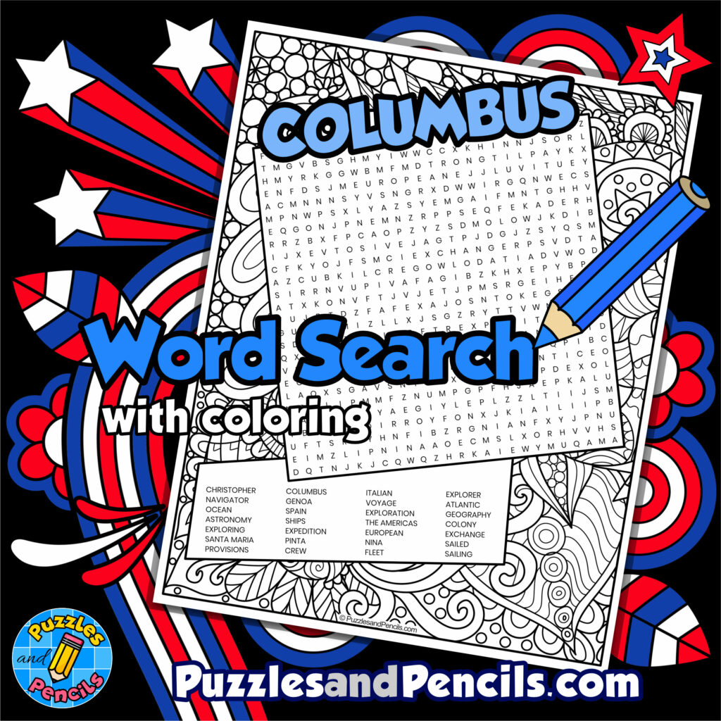 Christopher Columbus Word Search Puzzle with Coloring | US History ...