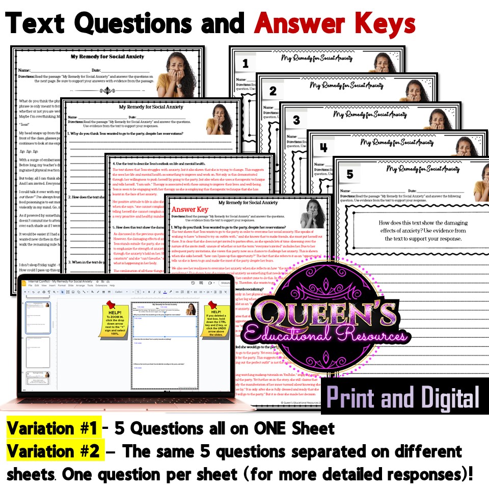 Conflict Reading Passage and Activities, Social Anxiety, Anxiety Coping ...