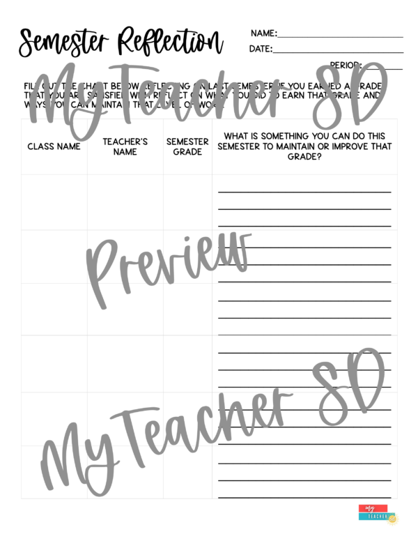 Semester Reflection Form | Made By Teachers