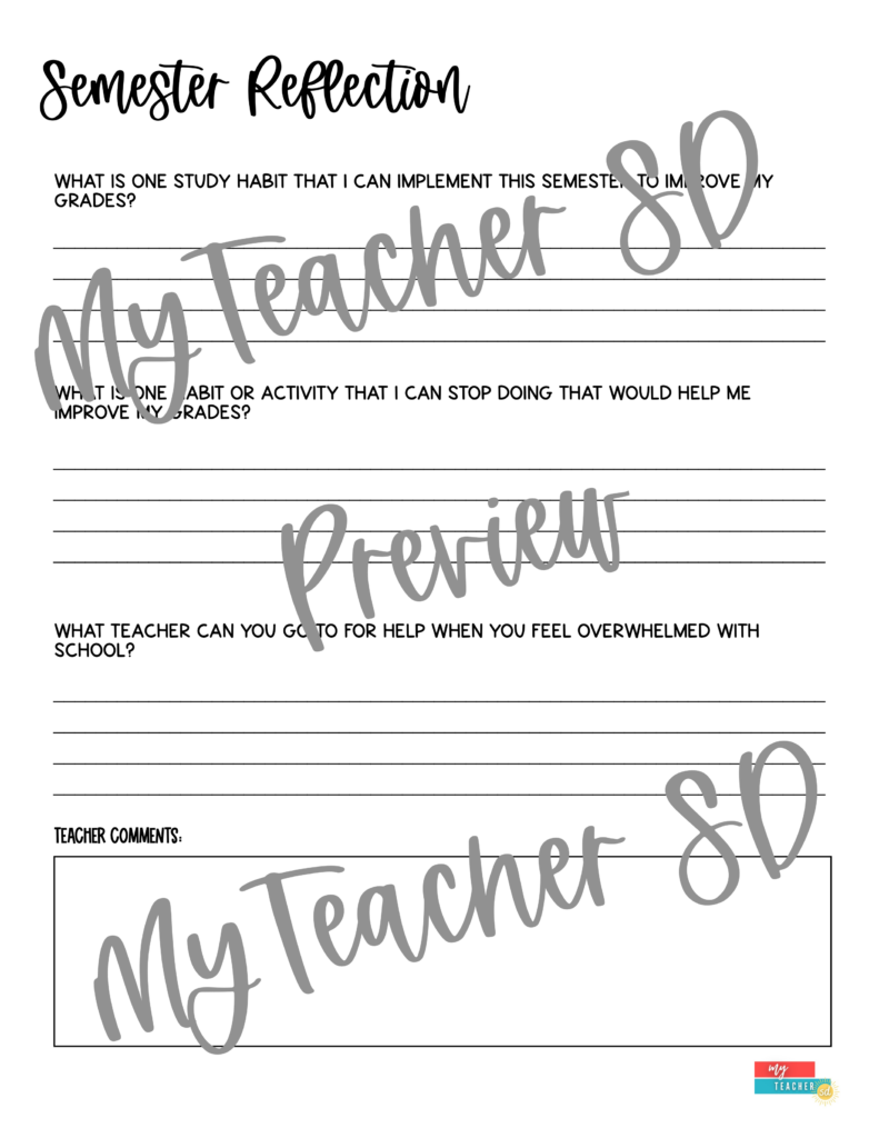 Semester Reflection Form | Made By Teachers