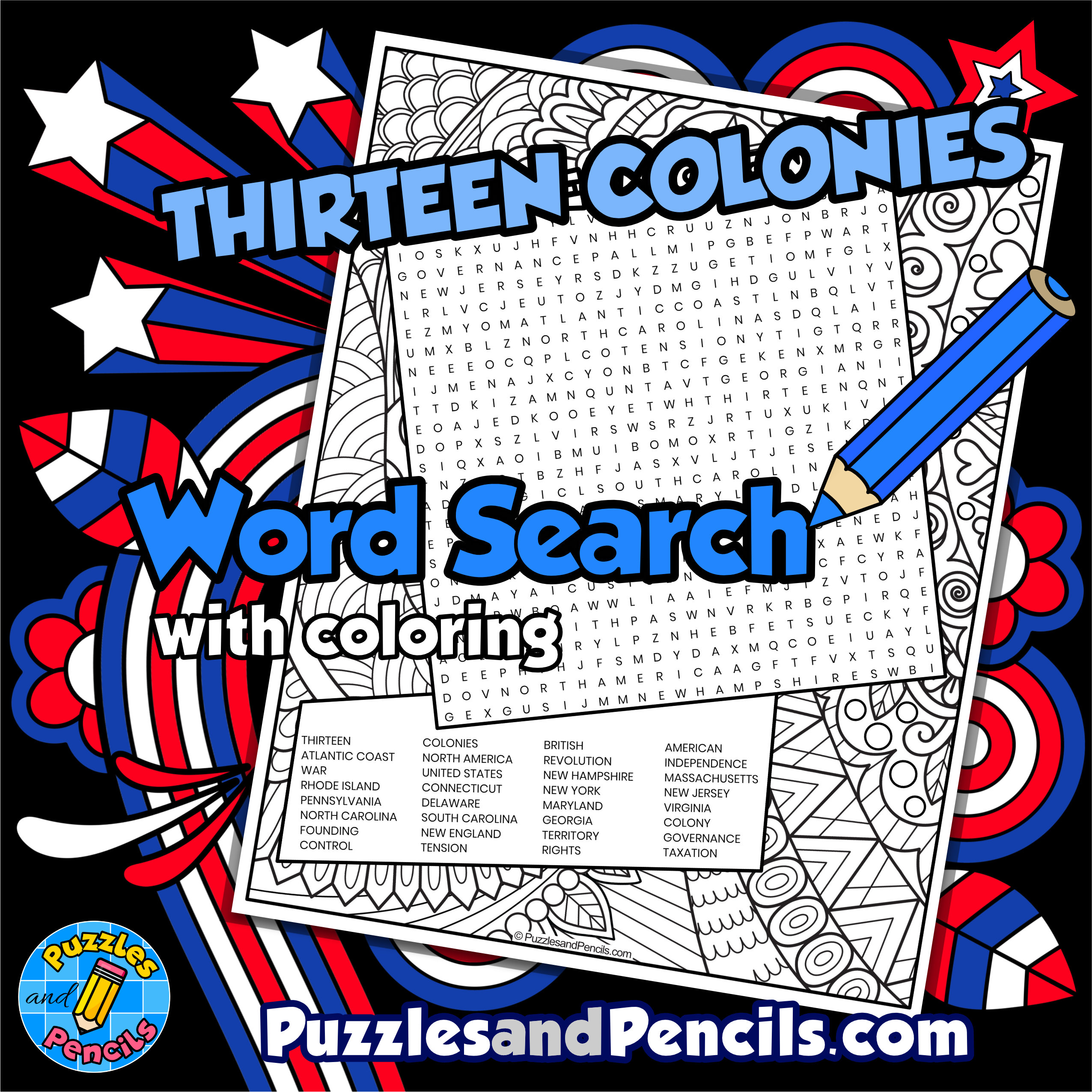 Thirteen Colonies Word Search Puzzle with Coloring | US History ...