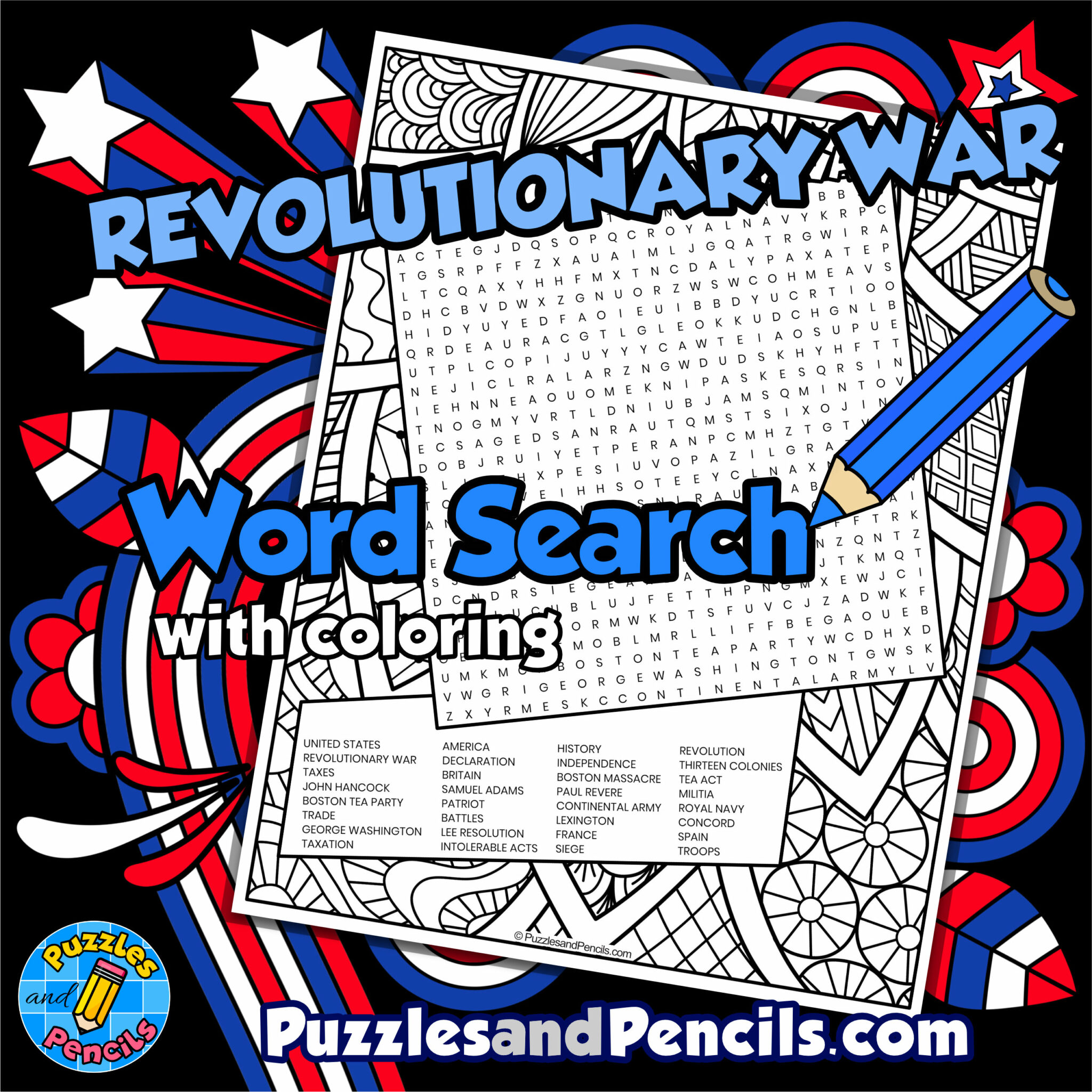 American Revolutionary War Word Search Puzzle with Coloring | US ...