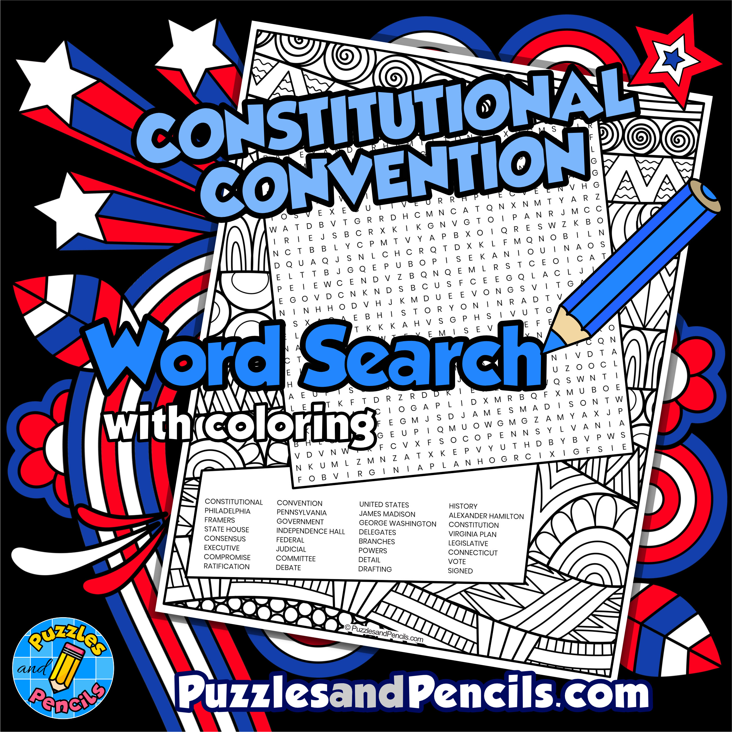 Constitutional Convention Word Search Puzzle with Coloring | US History ...
