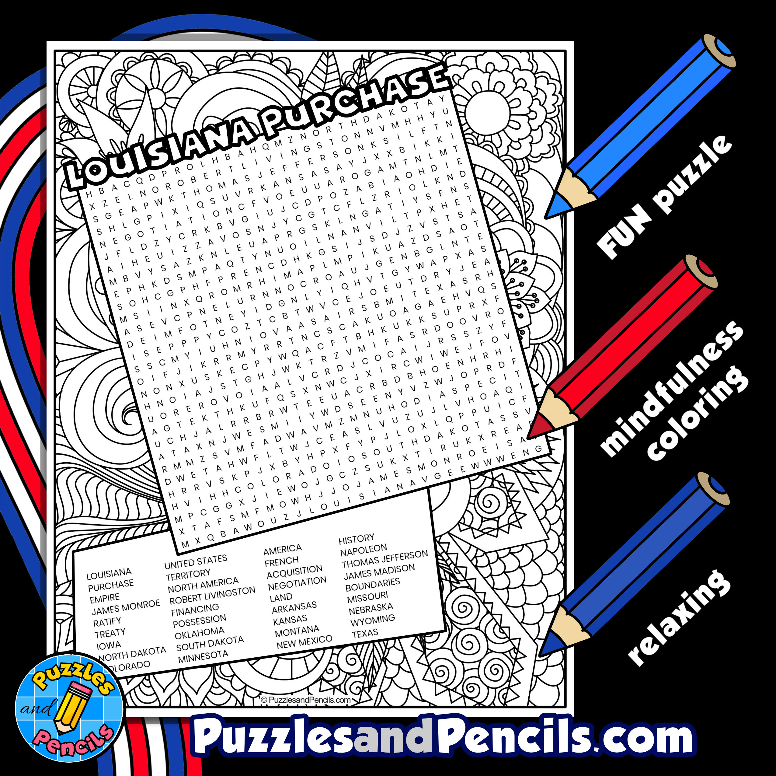 Louisiana Purchase Word Search Puzzle with Coloring | US History ...