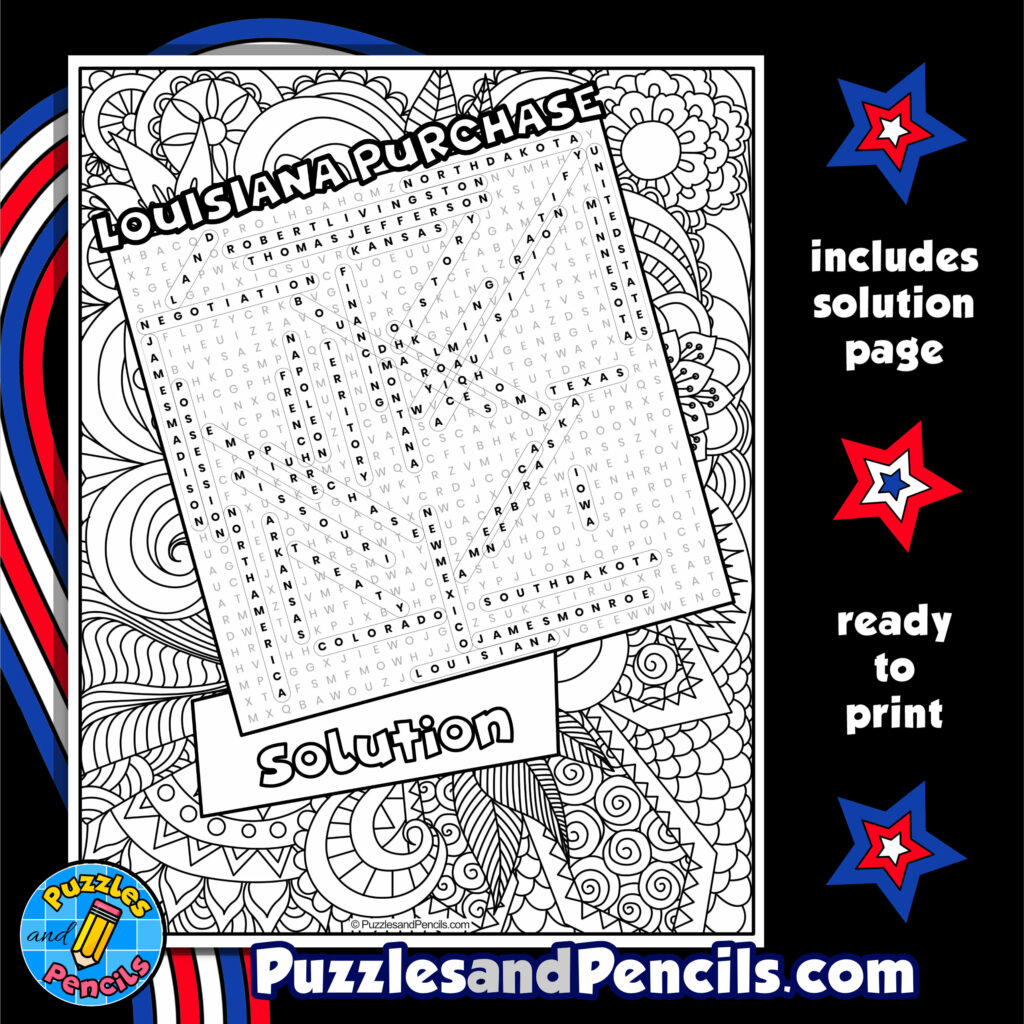 Louisiana Purchase Word Search Puzzle with Coloring | US History ...