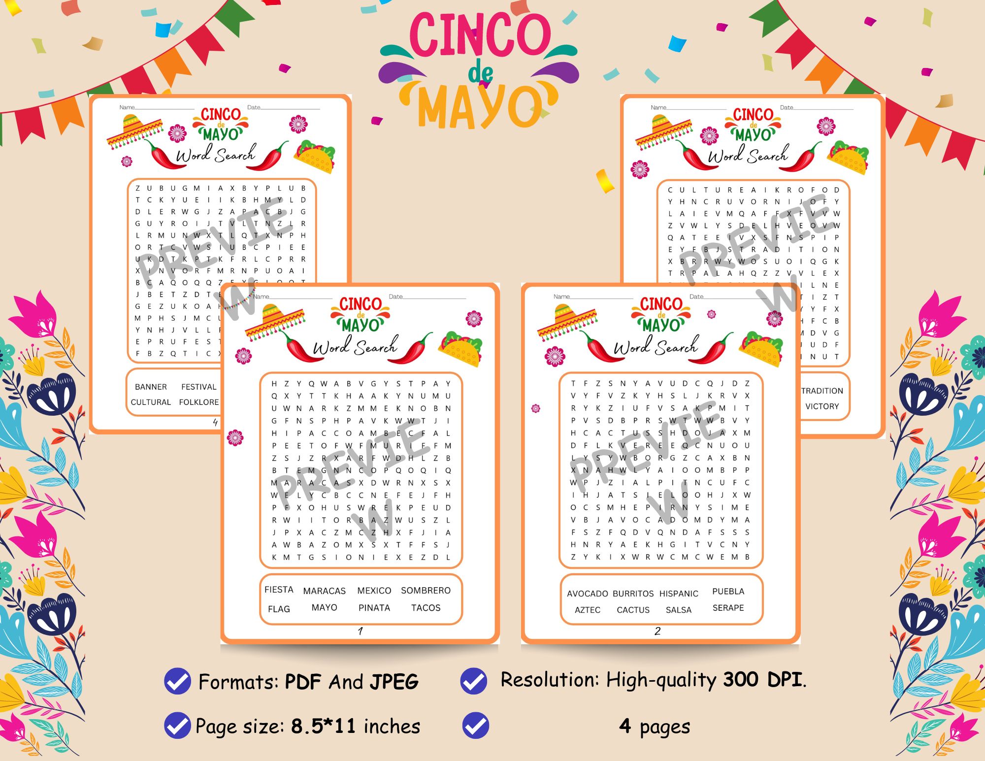 Cinco de Mayo Word Search: Celebrate and Learn on May 5th! (No Alcohol ...
