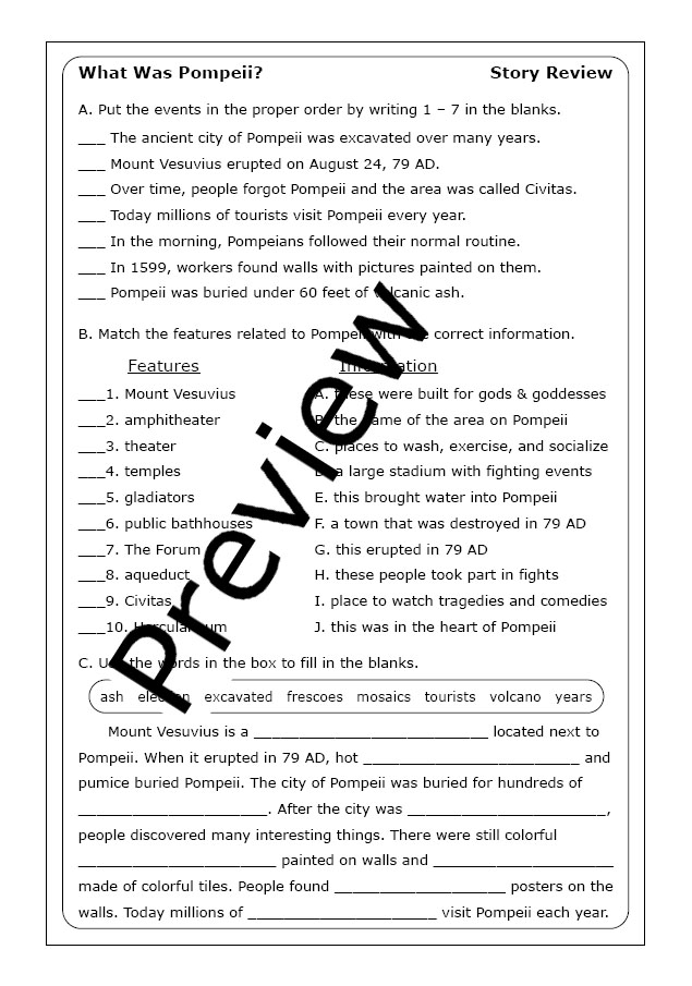 Jim O'Connor "What Was Pompeii?" worksheets | Made By Teachers